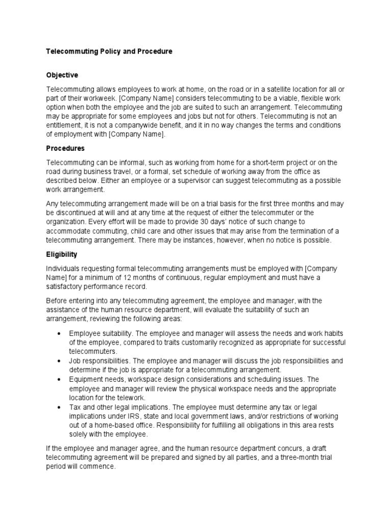 Telecommuting Policy and Procedure | PDF | Telecommuting | Employment