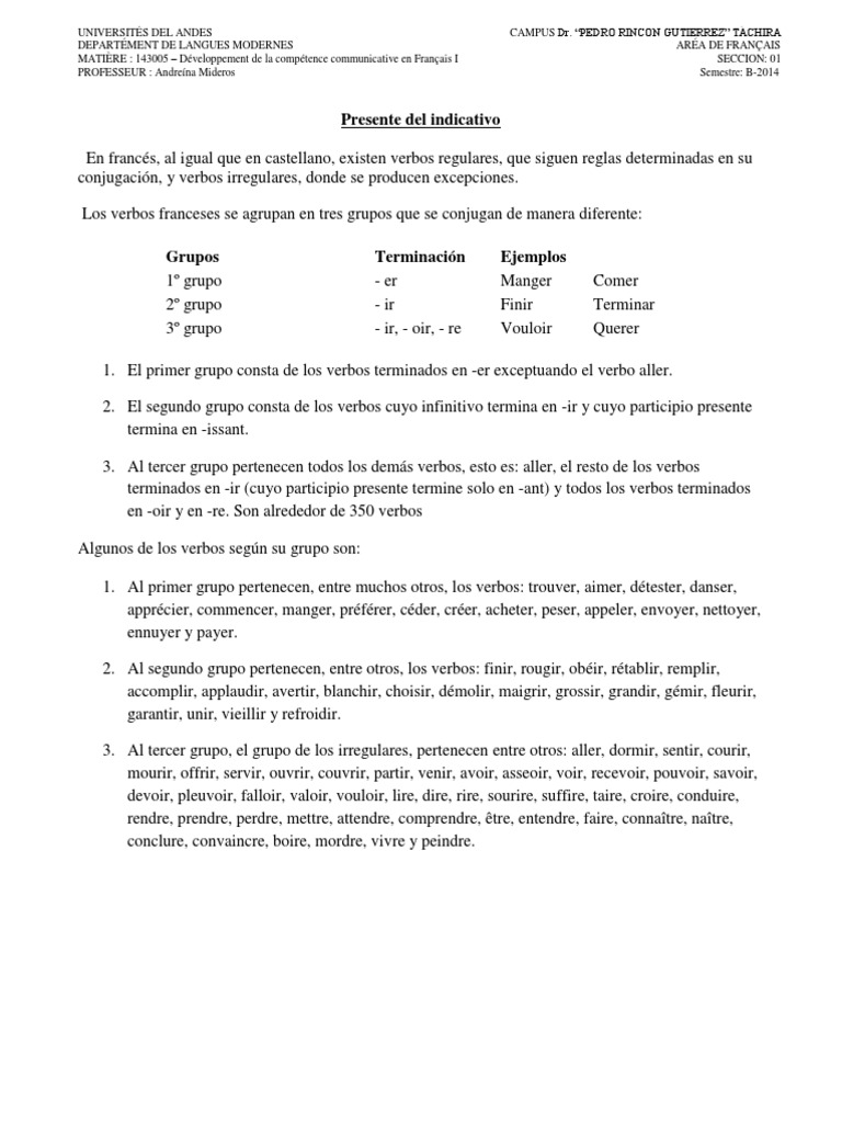 Modelos de Conjugacion Del Presente Del Indicativo PDF | PDF ...