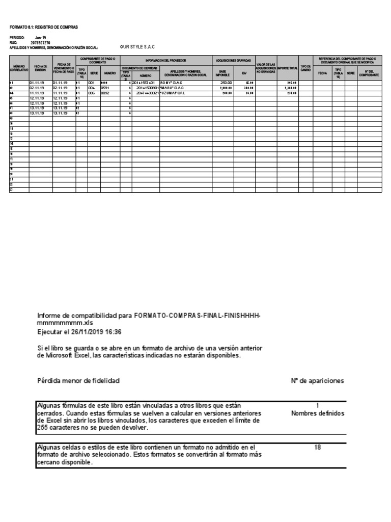 Formato de Registro de Compras Excel | PDF | Microsoft Excel | Informática
