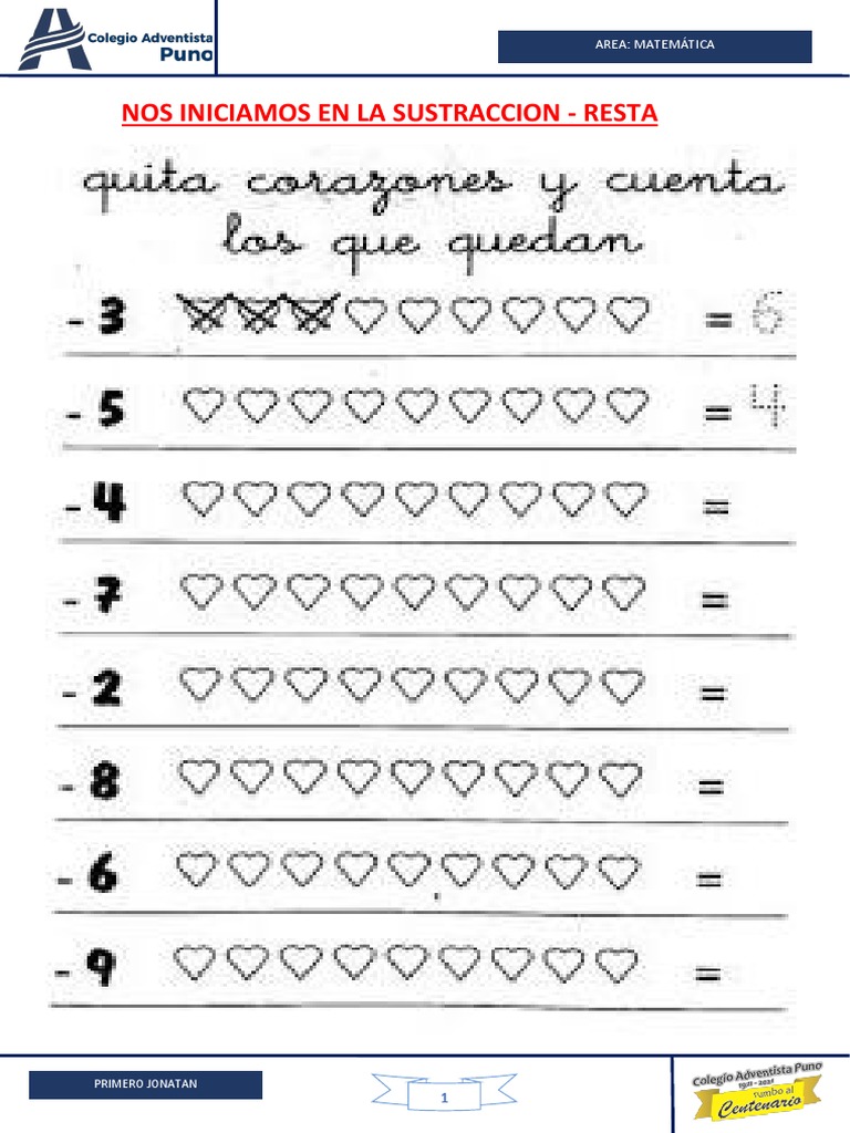 Introducción a la resta a través de la recta numérica | PDF