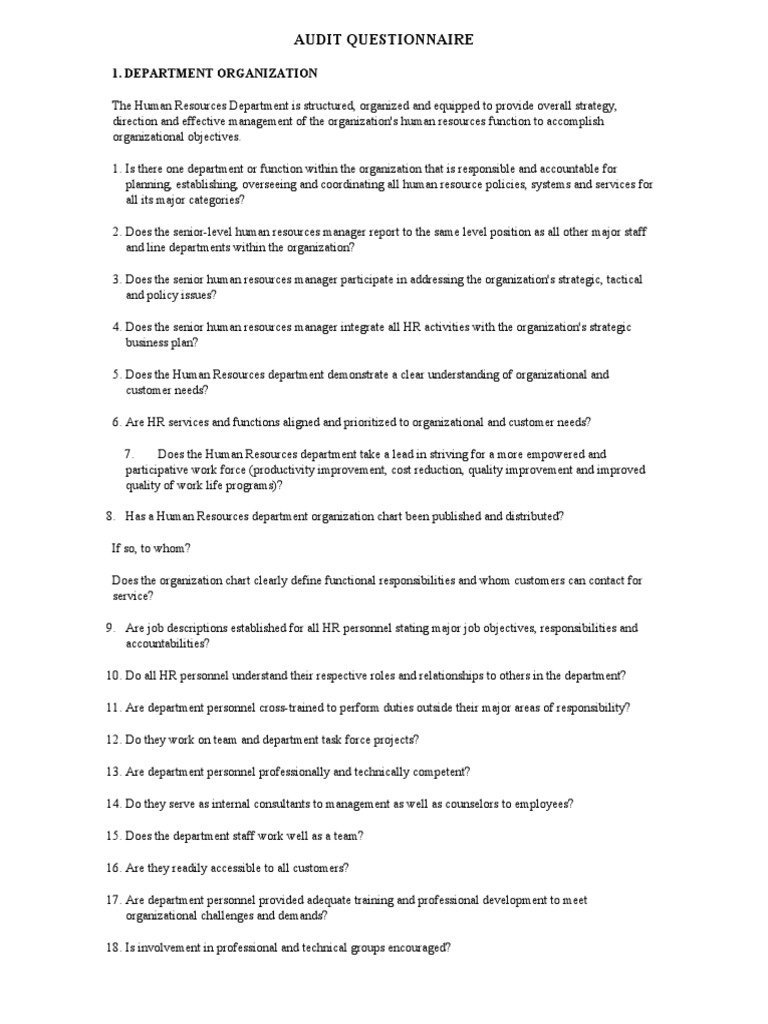 HR Audit Questionaire | PDF | Human Resources | Recruitment