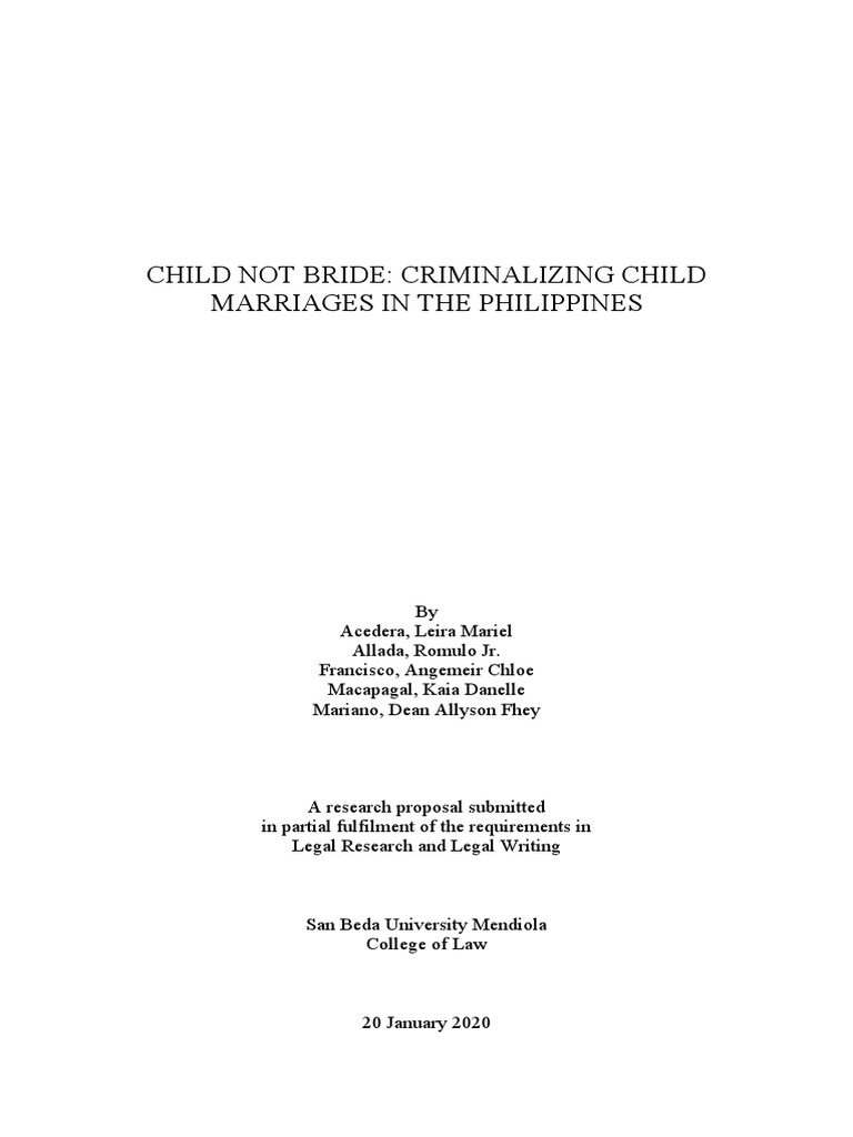 Child Not Bride: Criminalizing Child Marriages in The Philippines | PDF ...