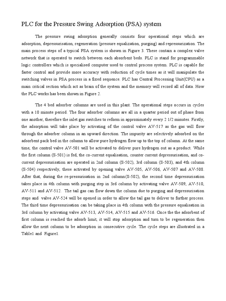 PLC For The Pressure Swing Adsorption (PSA) System | PDF | Adsorption ...