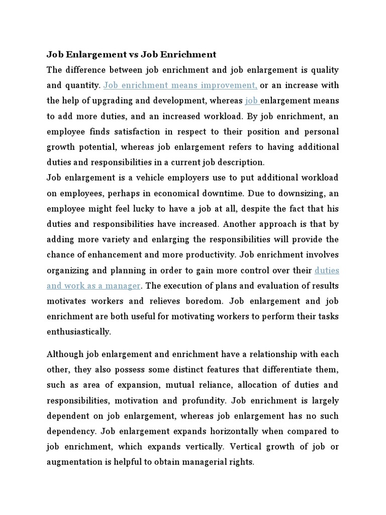 Job Enlargement Vs Job Enrichment | PDF | Employment | Motivation