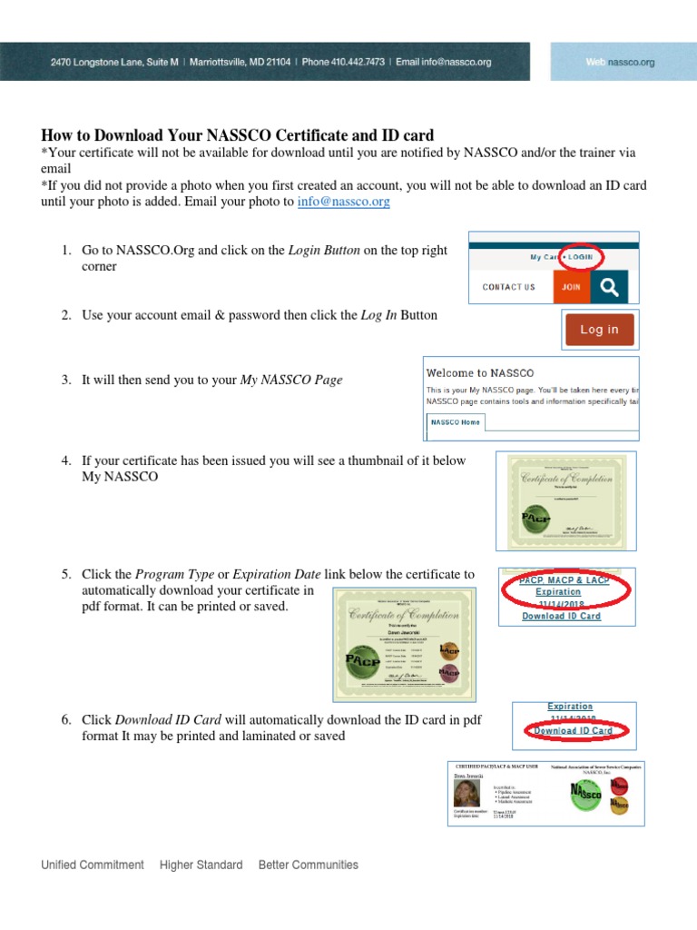 How To Download Your NASSCO Certificate and ID Card | PDF