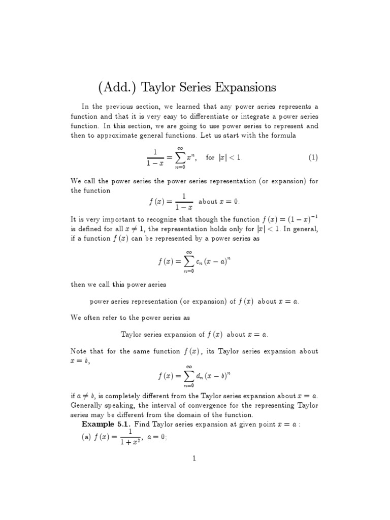 Taylor Series Expansions: Power Series Representations of Functions ...