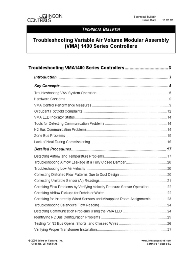 Troubleshooting Variable Air Volume Modular Assembly (VMA) 1400 Series ...