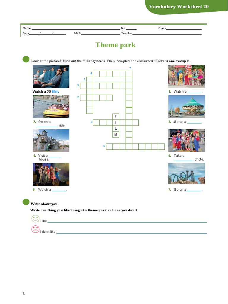 Theme Park Vocabulary Worksheet | PDF