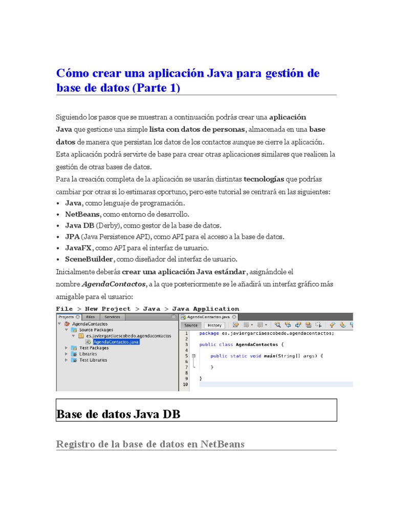 Como Crear Una Aplicación Java para Gestión de Base de Datos | PDF ...
