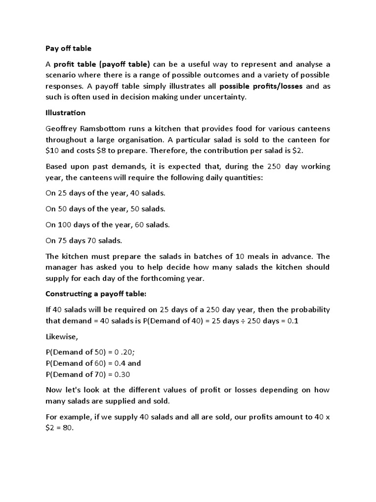 2 Pay Off Table | PDF | Mathematical And Quantitative Methods ...