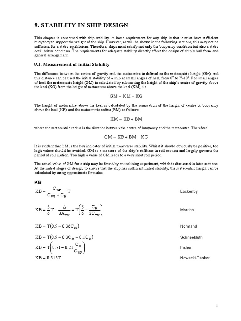 Stability in Ship Desing CH 9 | PDF | Shipbuilding | Water Transport