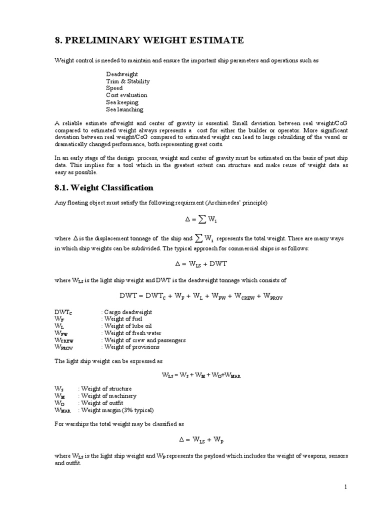 Ship Weight Estimation Methods | PDF | Marine Propulsion | Engines