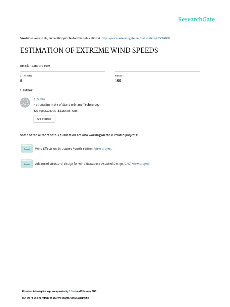 Estimation of Extreme Wind Speeds: January 1995 | PDF | Tropical ...