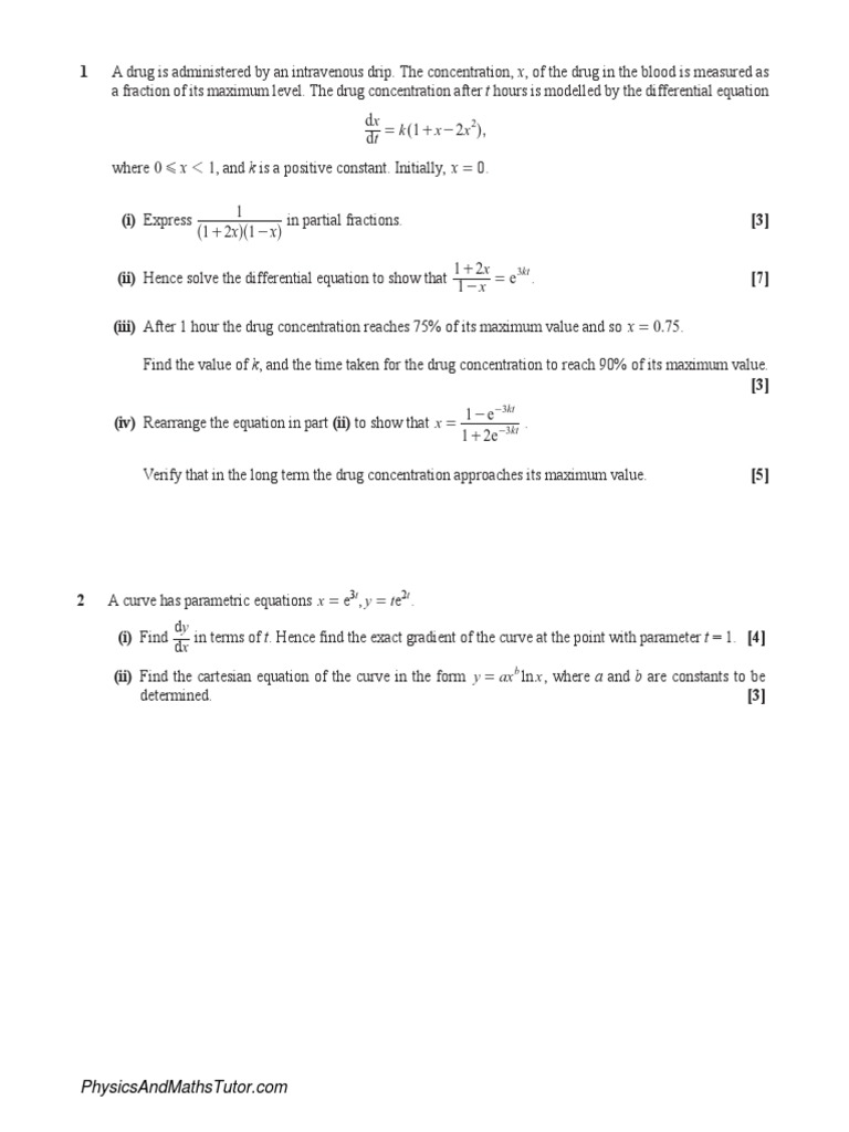 Differential Equations in Drug Concentration | PDF | Differential ...