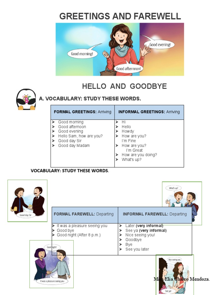 Greetings & Farewell Vocabulary | PDF | Language Arts & Discipline
