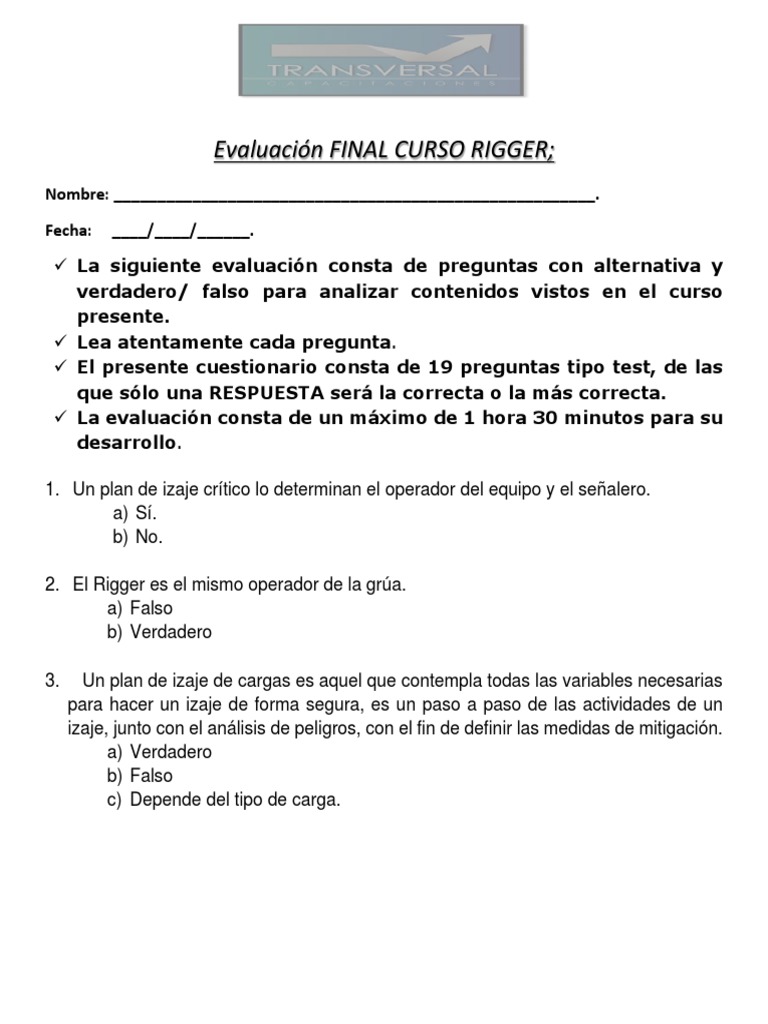 Evaluación Curso Rigger | PDF