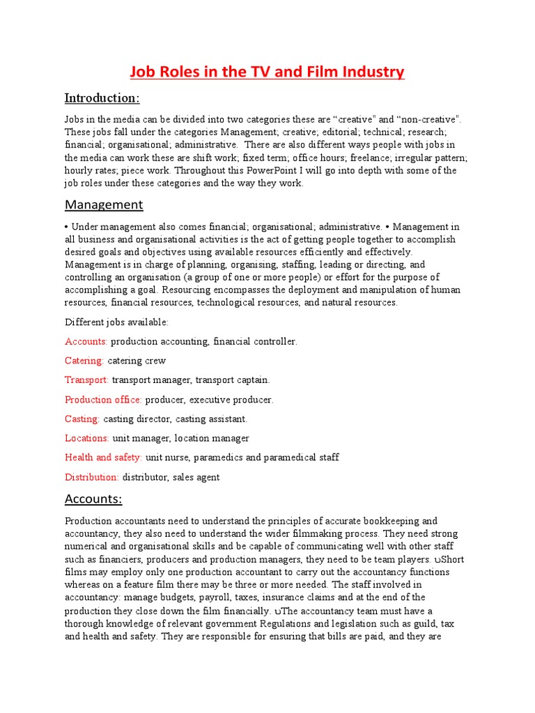 TV and Film Industry Job Roles | PDF | Camera | Film Director