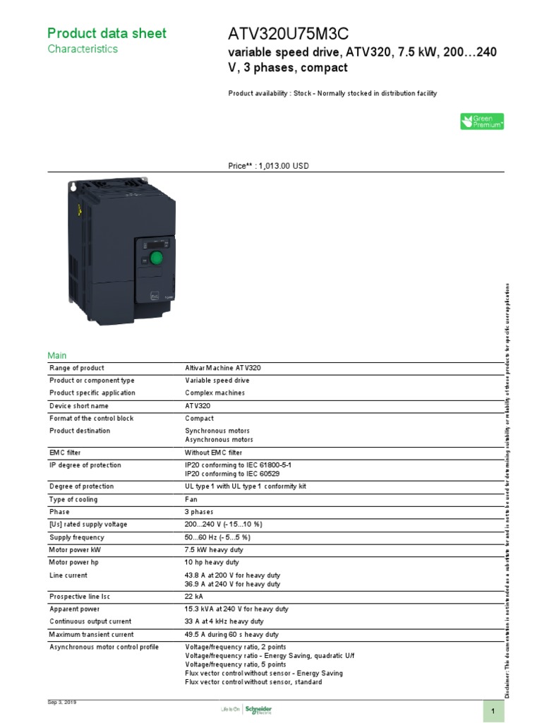 ATV320 7.5kW Variable Speed Drive Data | PDF | Electric Motor | Relay