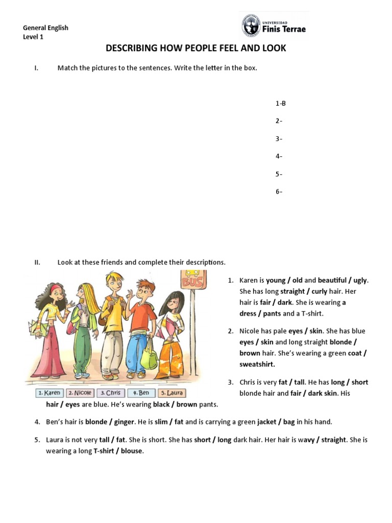 Describing People - Worksheet | PDF | Clothing