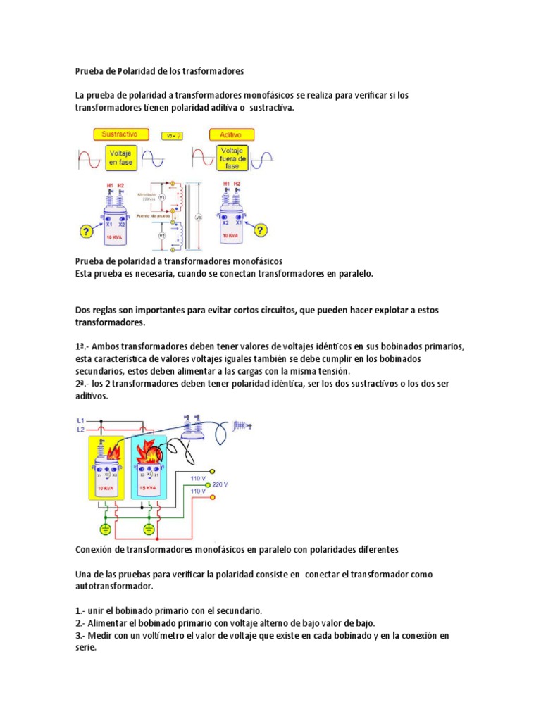 Prueba de Polaridad de Los Trasformadores | PDF | Transformador | voltaje