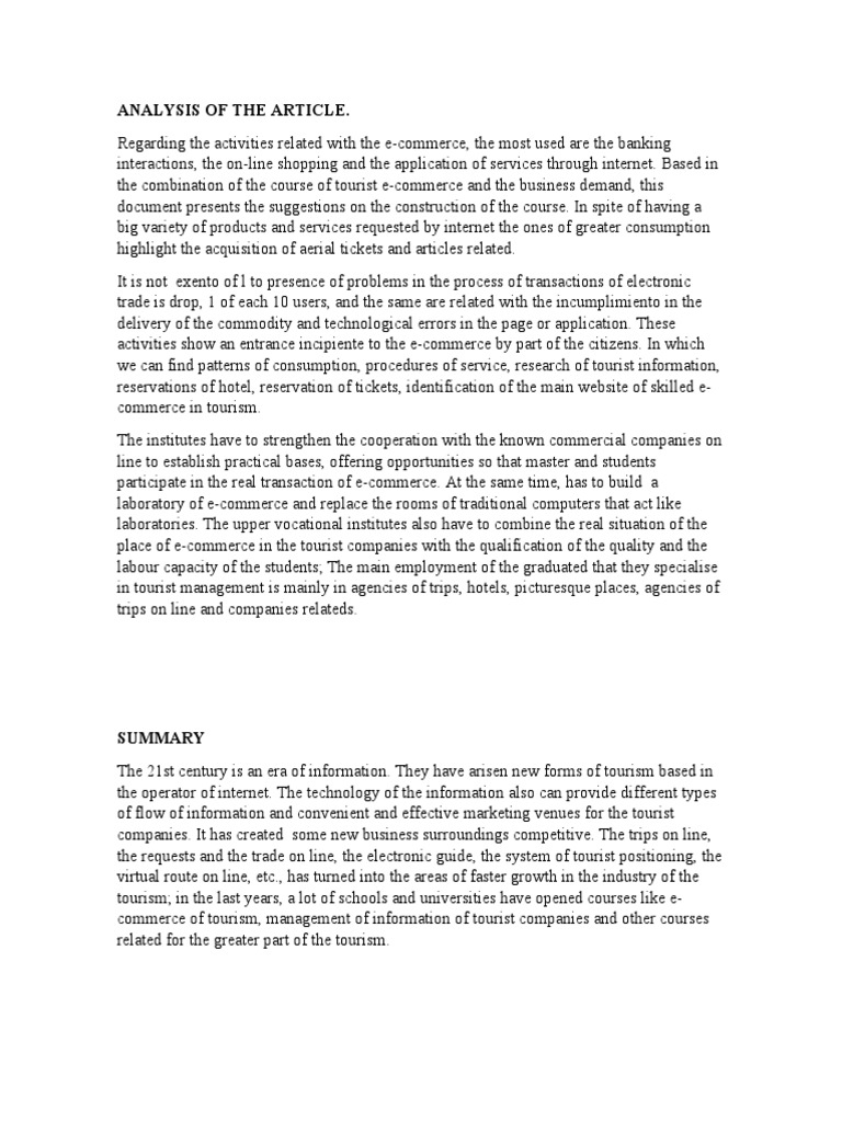 Analysis of The Article | PDF | E Commerce | Tourism