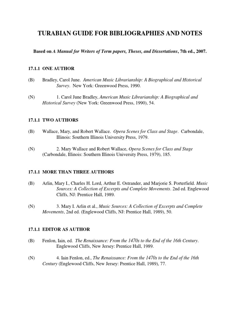Turabian Guide For Bibliographies and Notes | PDF | Classical Music ...