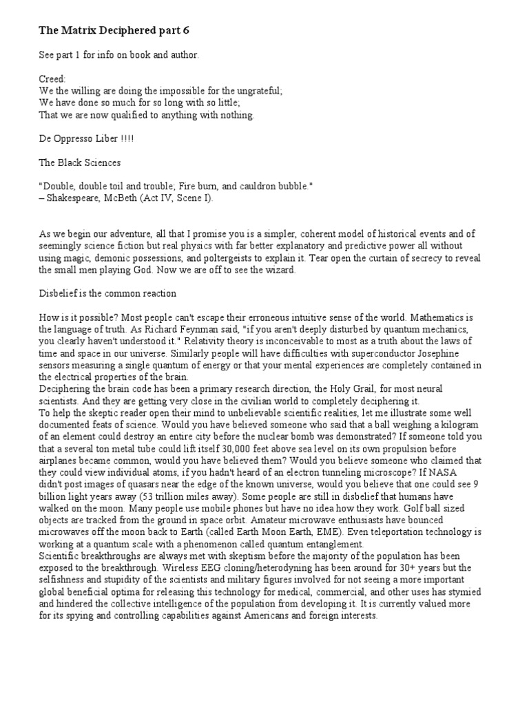 The Matrix Deciphered Part 6 | PDF | Electroencephalography | Speech ...