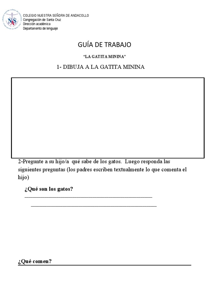 GUÍA DE TRABAJO La Gatita Minina | PDF