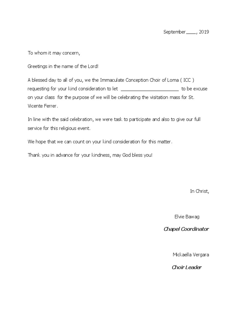 Excuse Letter Choir | PDF