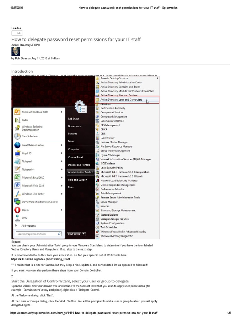 How To Delegate Password Reset Permissions For Your IT Staff - Spiceworks | PDF | Active ...