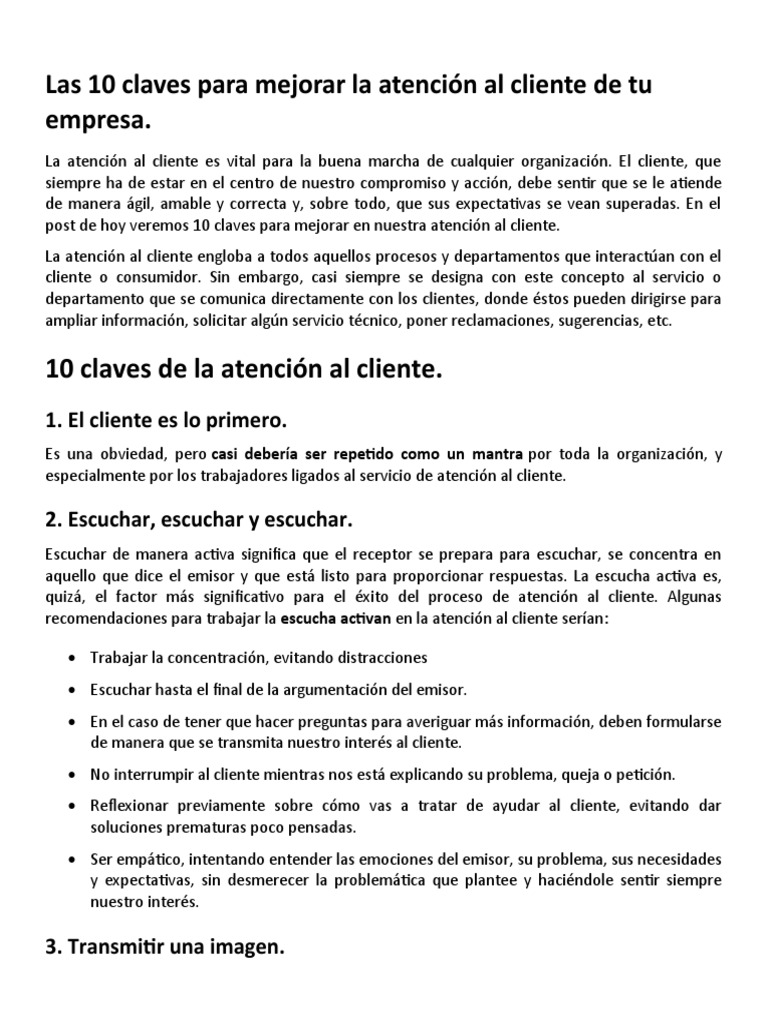 Las 10 Claves para Mejorar La Atención Al Cliente. | PDF | Servicio al ...