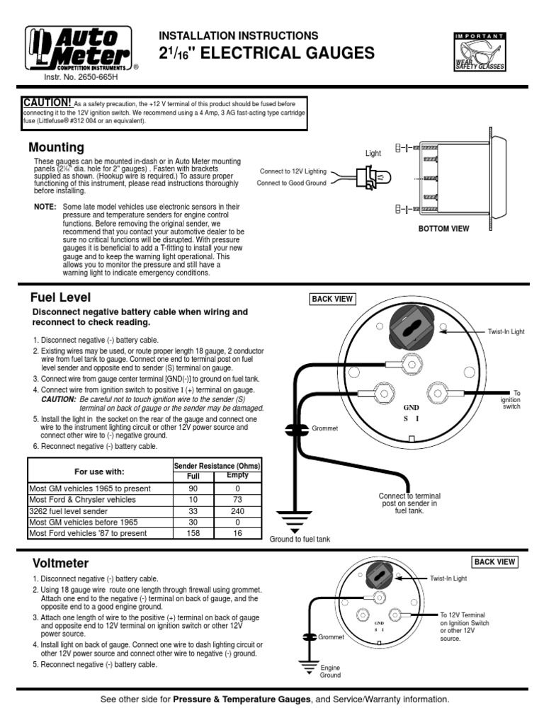 Autometer Instructions | PDF | Switch | Electrical Wiring