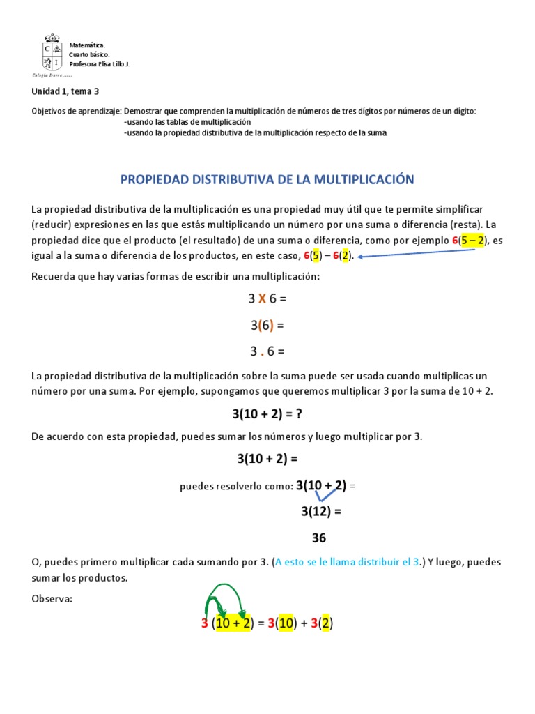 Propiedad Distributiva de La Multiplicación | PDF | Multiplicación ...