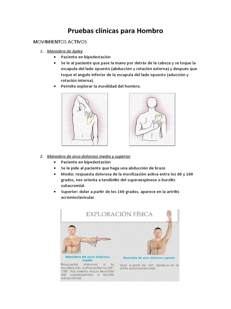 Pruebas Clínicas para Hombro | PDF | Hombro | Codo