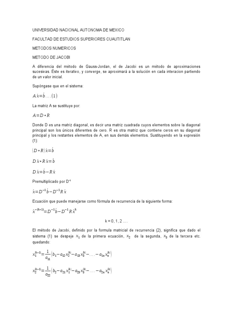 Metodo de Jacobi | PDF | Ecuaciones | Matriz (Matemáticas)