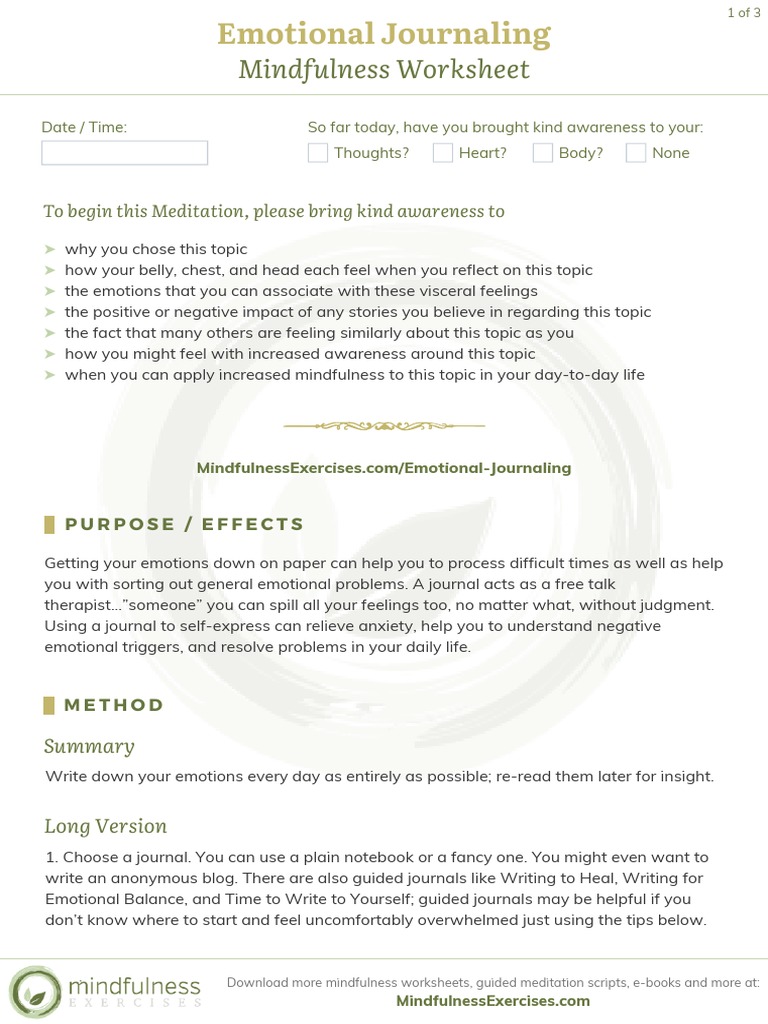 Emotional-Journaling Worksheet | PDF | Feeling | Mindfulness