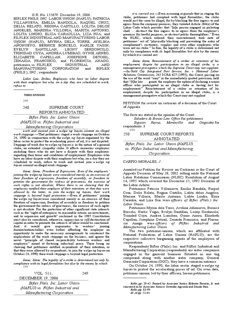 BIFLEX Phils LU Vs Filflex Industrial | PDF | Strike Action | Business ...