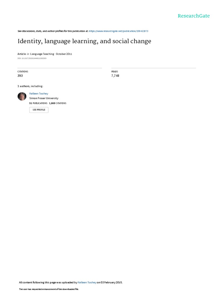 Identity, Language Learning, and Social Change | PDF | Second Language ...