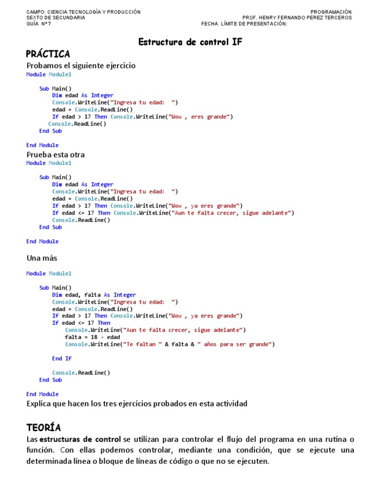 Guia 7 - Estructuras de Control IF | PDF | Flujo de control ...