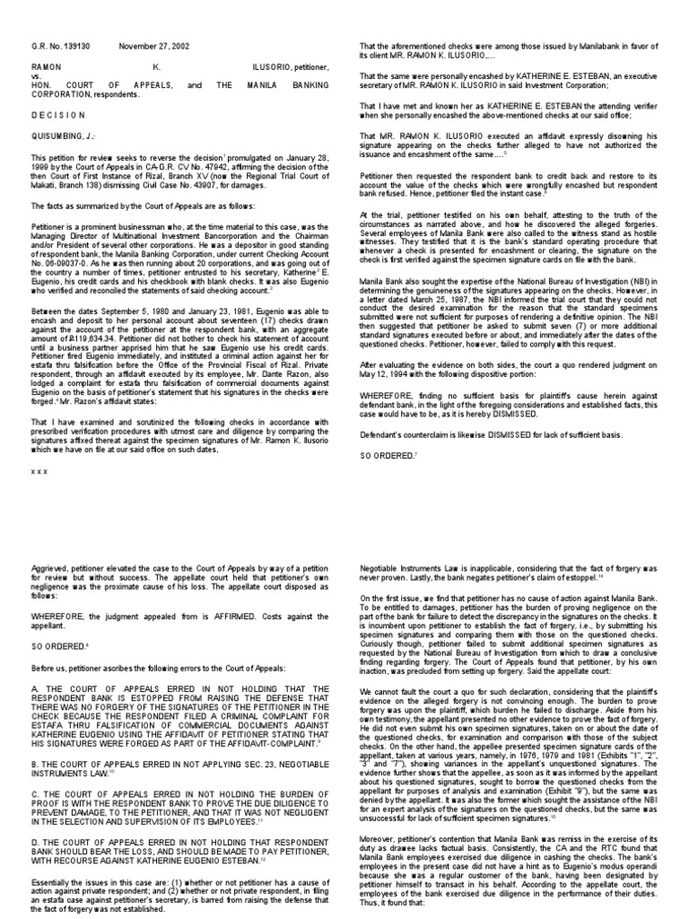 Bank Liability in Forged Check Case | PDF | Double Jeopardy | Cheque