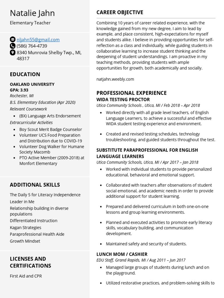 Natalie Jahn: Experienced Elementary Educator | PDF | Mentorship | Teachers