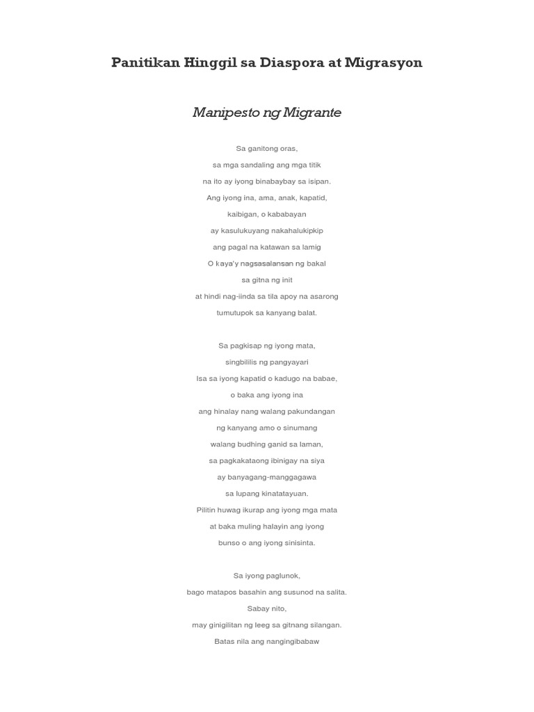 Manipesto NG Migrante PDF | PDF