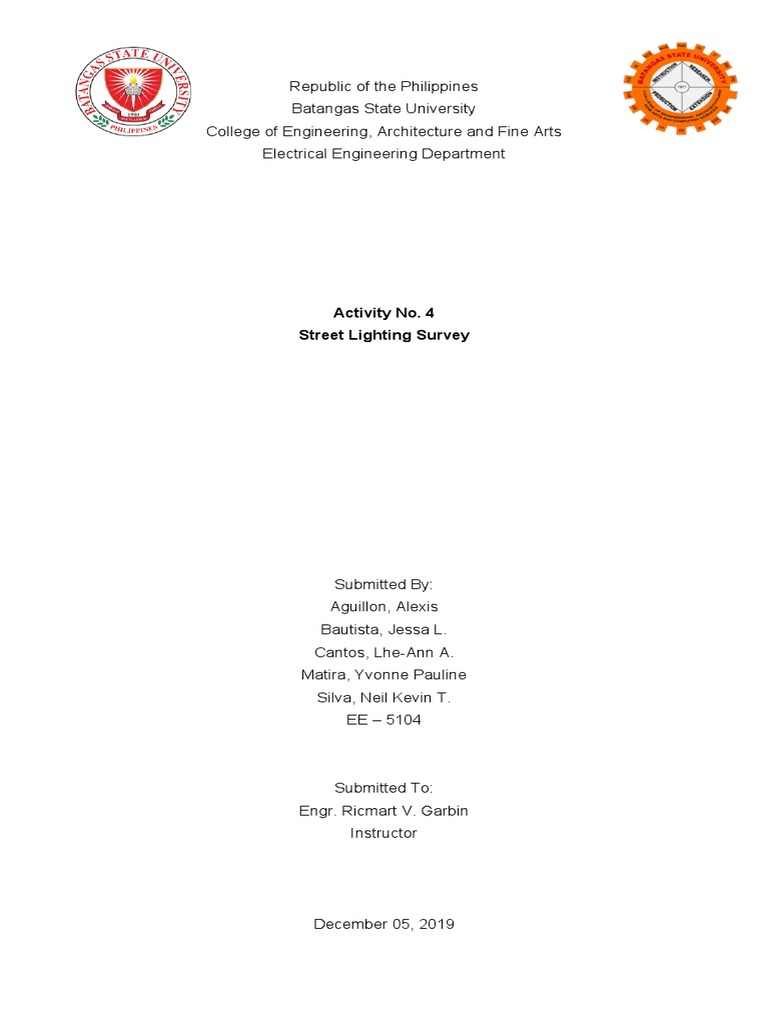 Activity No. 4 Street Lighting Survey | PDF | Street Light | Equipment