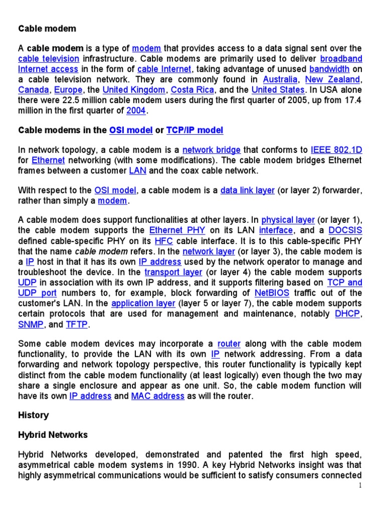 OSI Model TCP/IP Model: Cable Modem | PDF | I Pv6 | Asynchronous ...