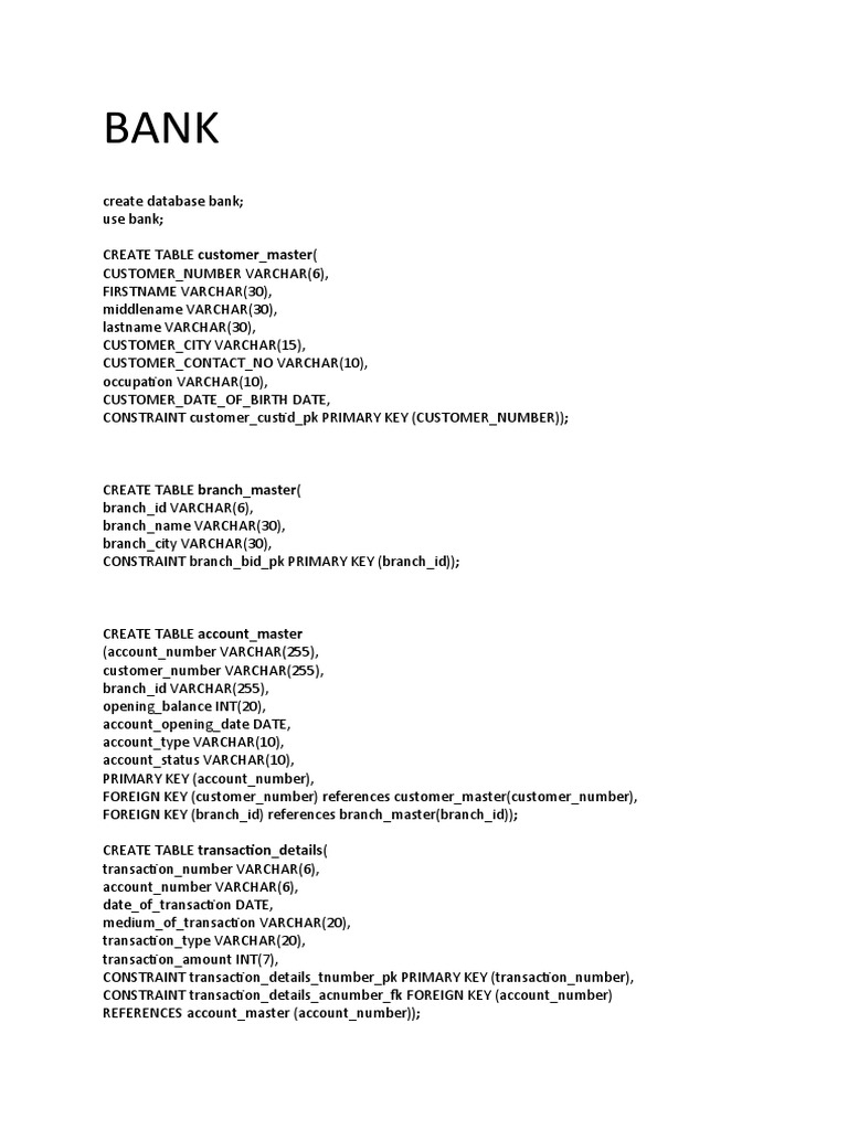 BANK Query | PDF | Software Design | Sql