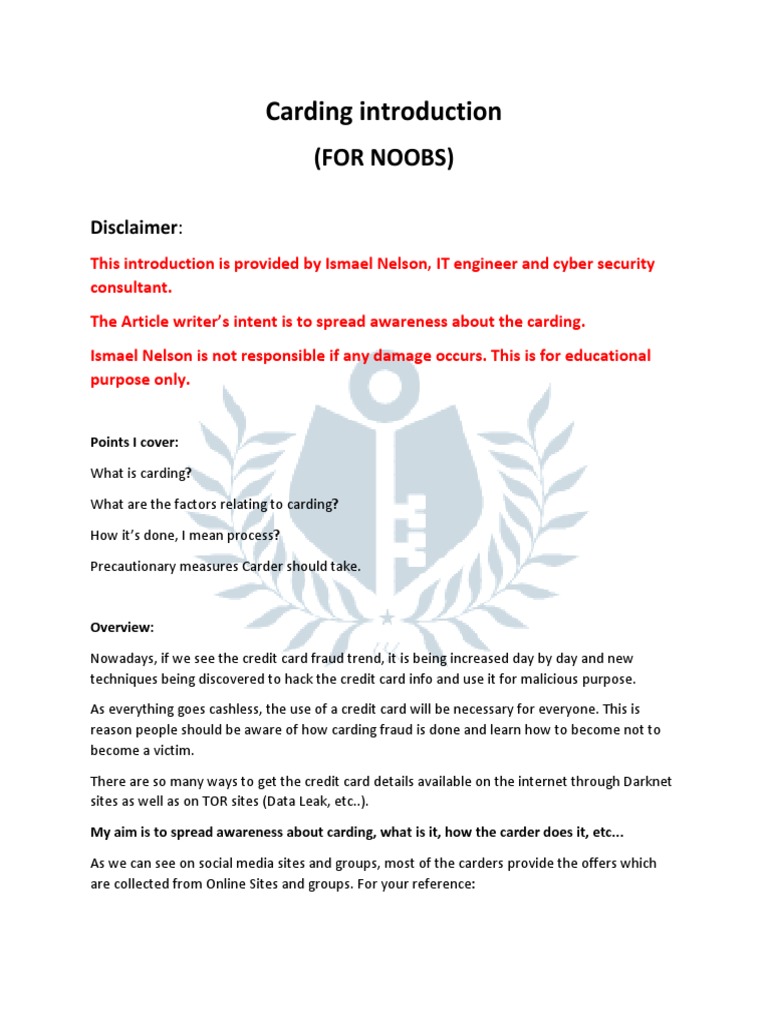 Carding Introduction: (For Noobs) | PDF | Credit Card | Visa Inc.