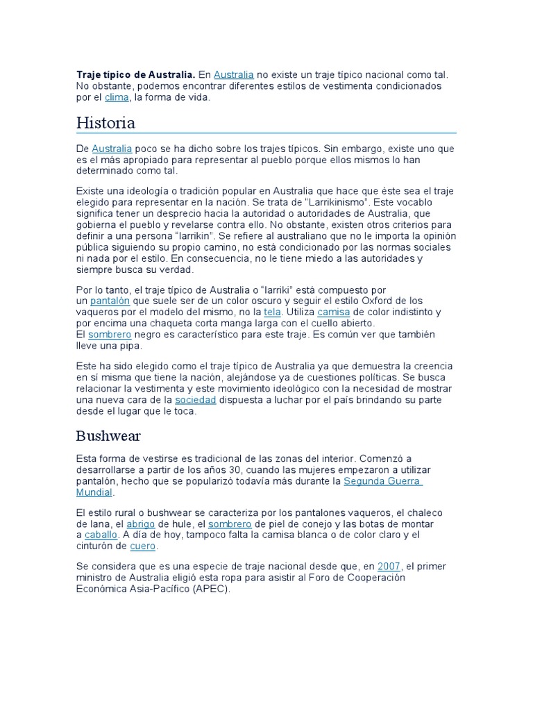 Traje Típico de Australia | PDF | Australia | Ropa