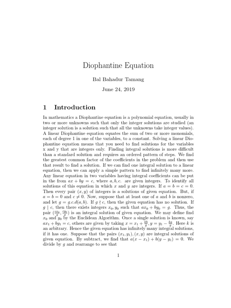 An Introduction to Solving Linear Diophantine Equations Through Finding ... An Introduction to Solving Linear Diophantine Equations Through Finding ...