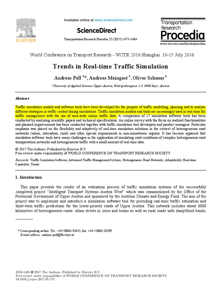 Pell 2017 Trends In Real Time Traffic Simulation Pdf Simulation Traffic