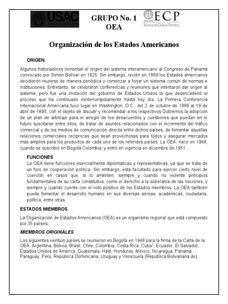 Origen Oea | PDF | Américas | Relaciones internacionales